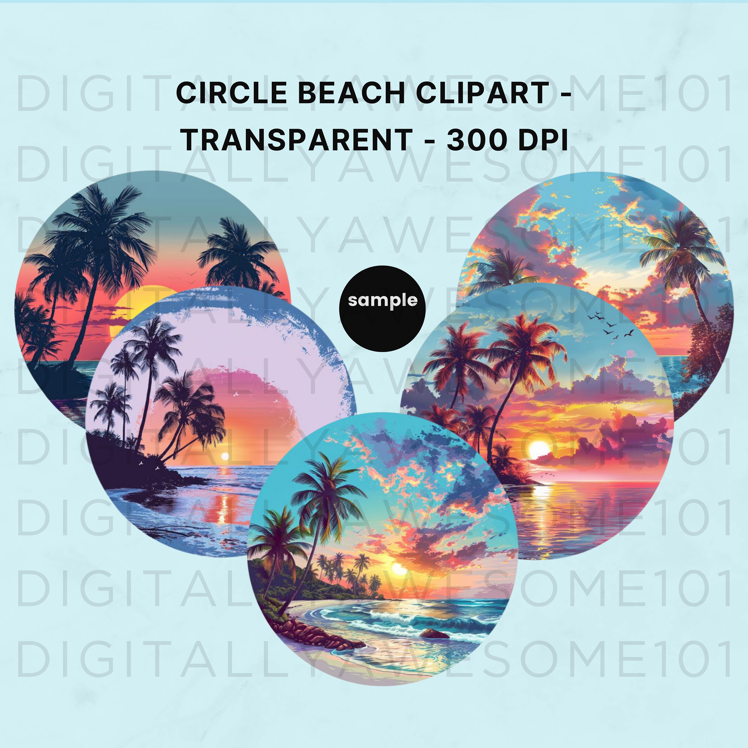 20 Circular Beach Clipart Bundle, Digital PNG/JPG Images in High ...