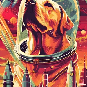 4 Retro Futuristic Labrador Dog in Space Poster, Digital Print ...