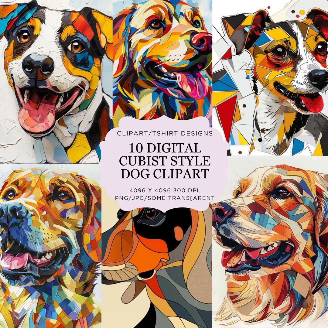 10 Dog Clipart, Cubism Style Bundles, Digital Download, Some ...