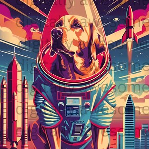 4 Retro Futuristic Labrador Dog in Space Poster, Digital Print ...