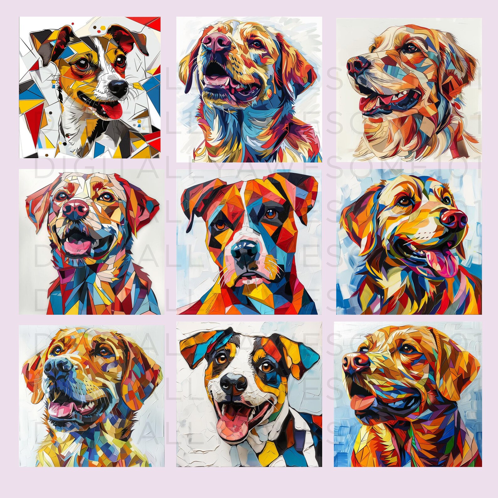 10 imágenes prediseñadas para perros, paquetes de estilo cubismo ...