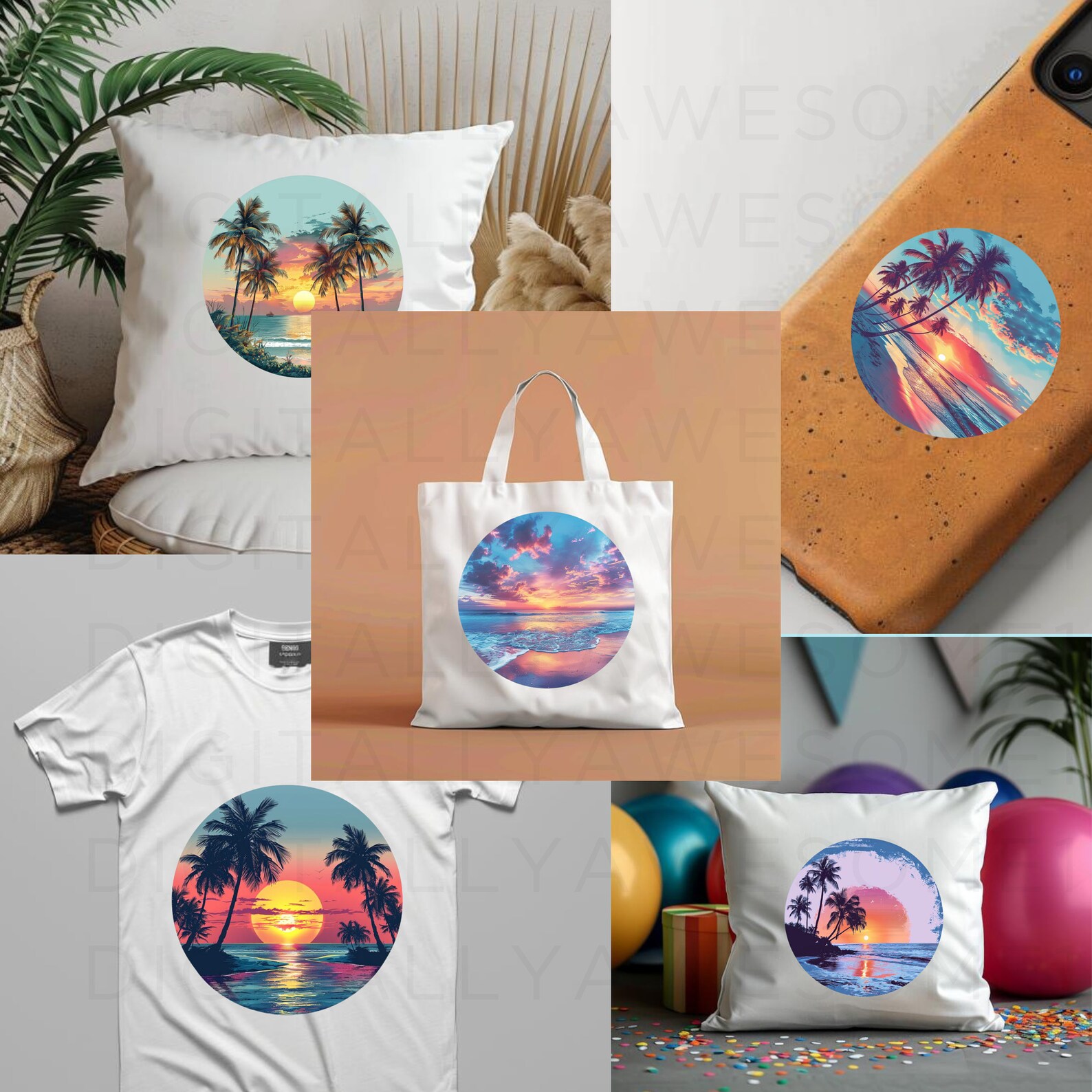 20 Circular Beach Clipart Bundle, Digital PNG/JPG Images in High ...