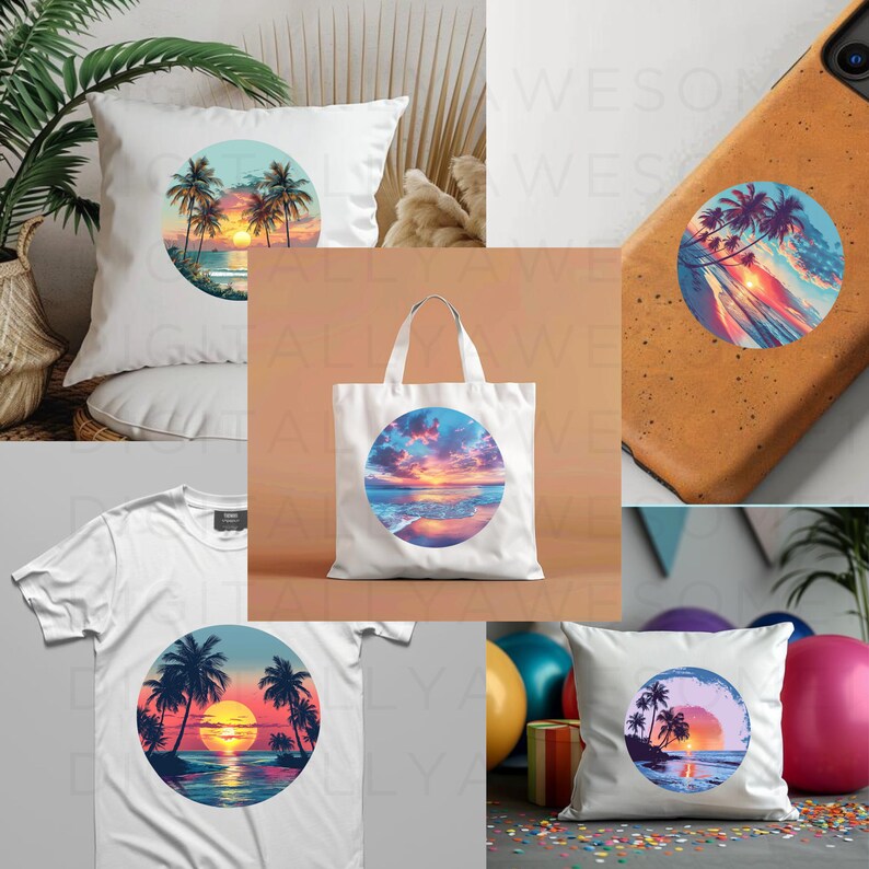 20 Circular Beach Clipart Bundle, Digital PNG/JPG Images in High ...