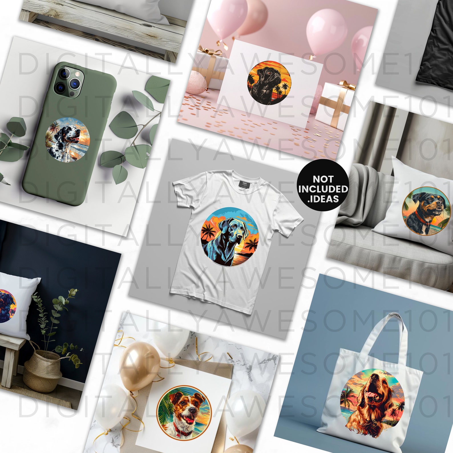 30 Circular Dog Clipart, Dog Clipart Bundle, Beach Dog Clipart PNG Cute ...