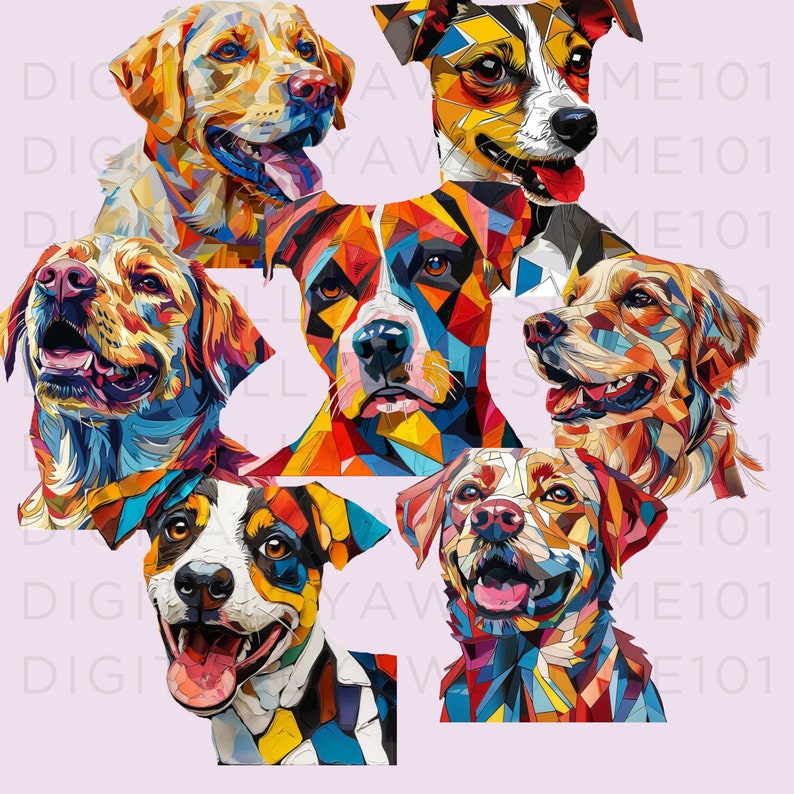 10 imágenes prediseñadas para perros, paquetes de estilo cubismo ...