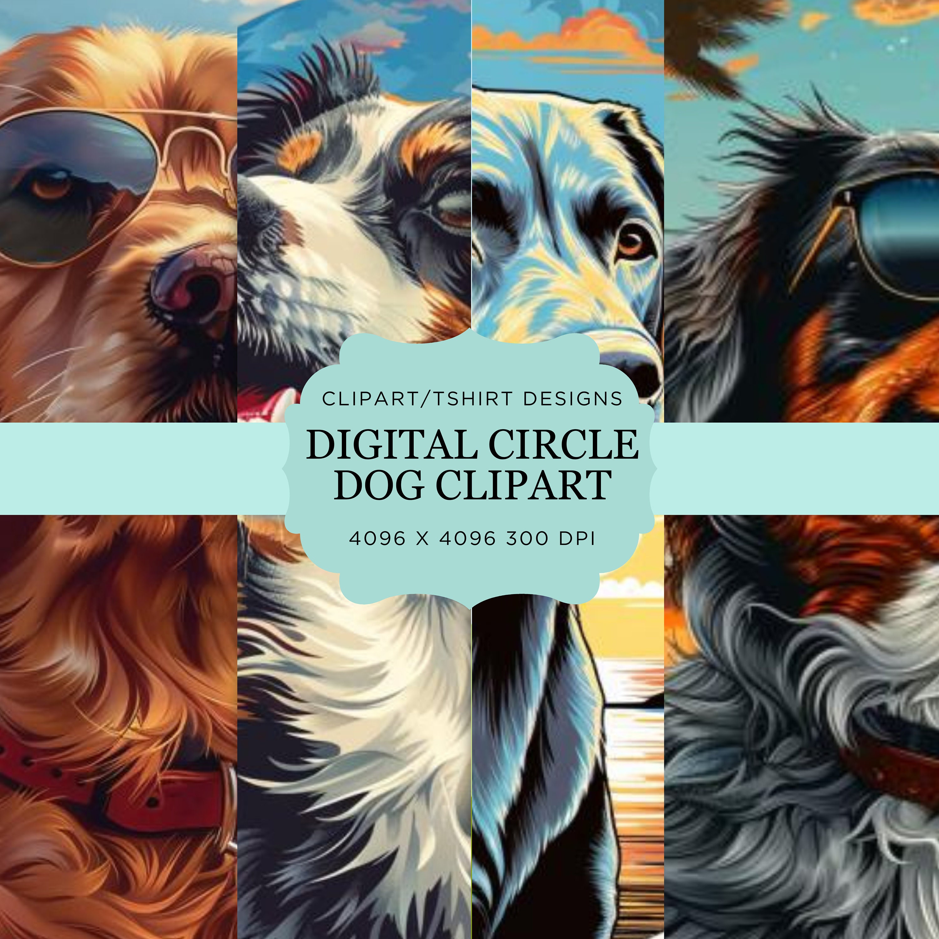 30 Circular Dog Clipart, Dog Clipart Bundle, Beach Dog Clipart PNG Cute ...