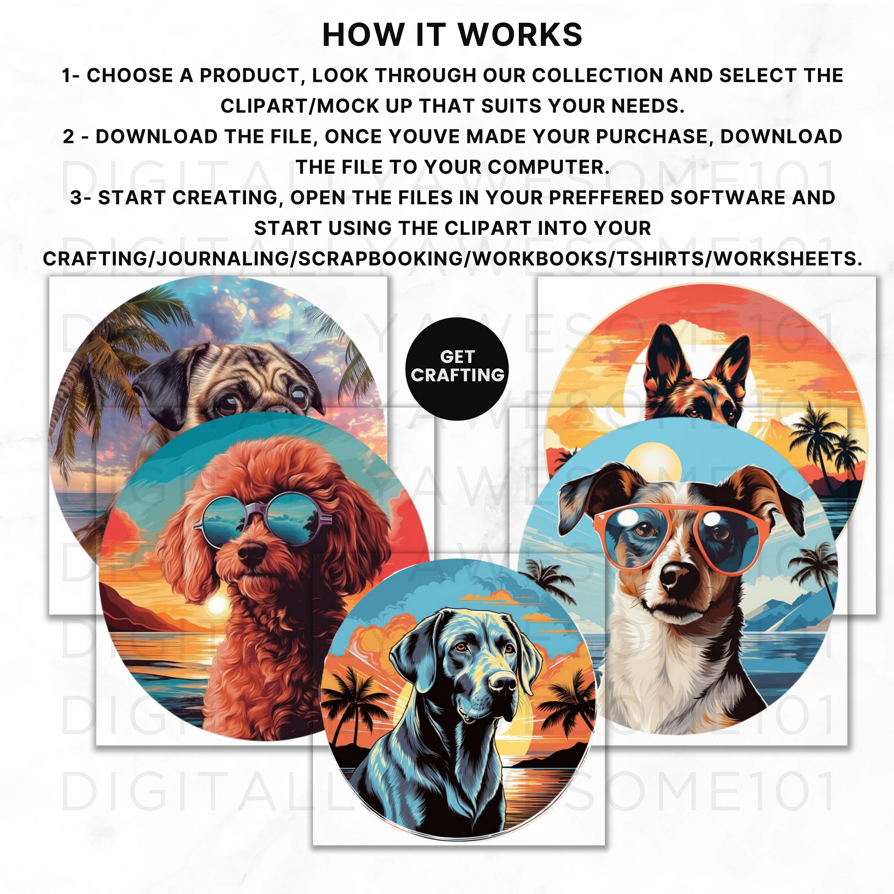 30 Circular Dog Clipart, Dog Clipart Bundle, Beach Dog Clipart PNG Cute ...