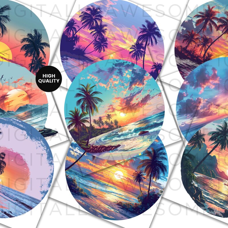 20 Circular Beach Clipart Bundle, Digital PNG/JPG Images in High ...