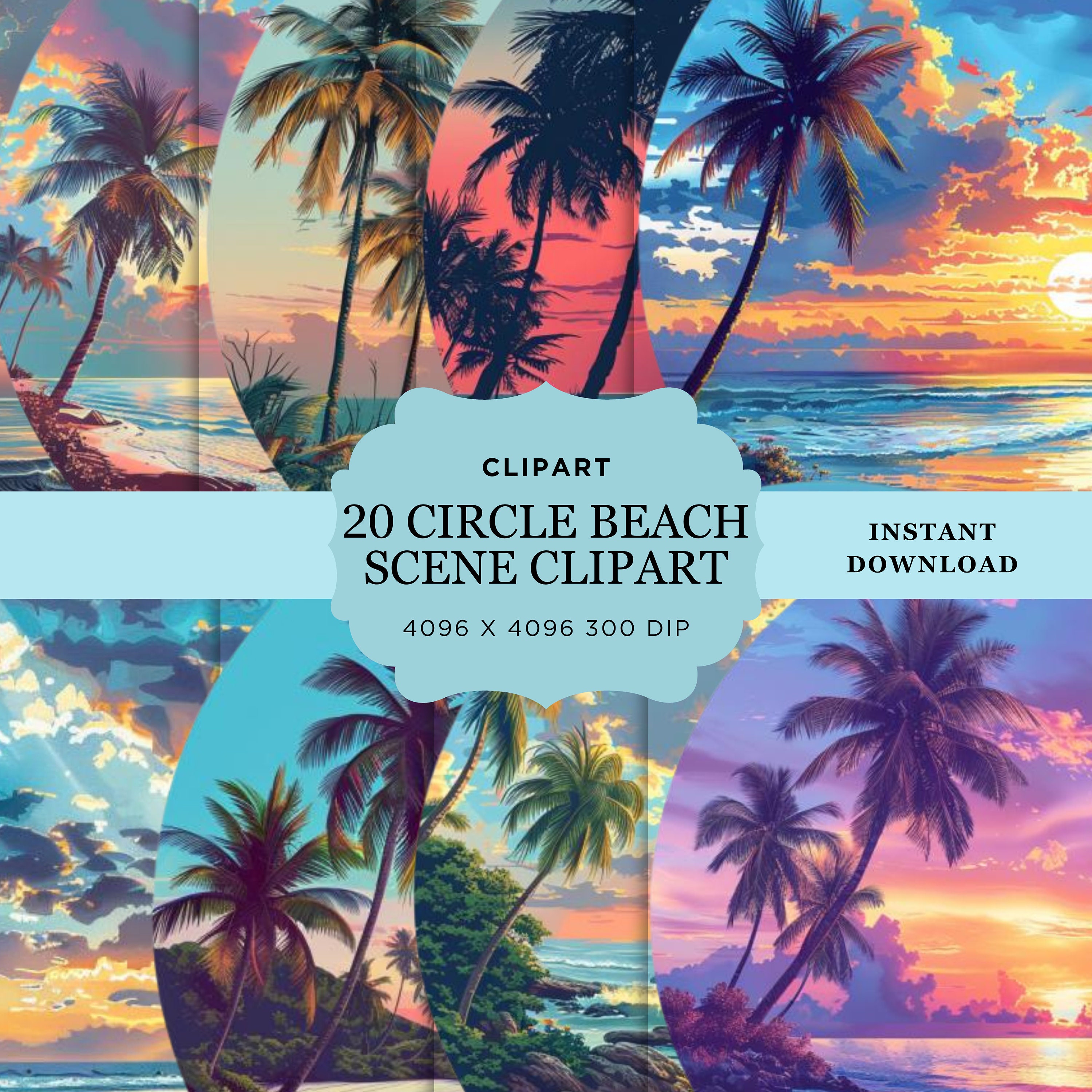 20 Circular Beach Clipart Bundle, Digital PNG/JPG Images in High ...