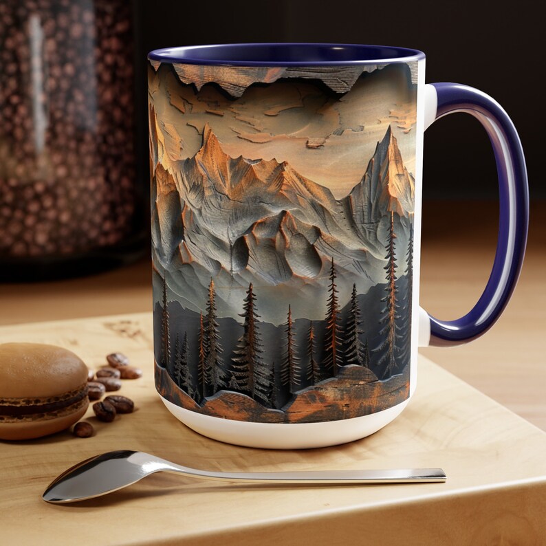 Mountain Mug, Wood Panel Coffee Mug, Mountain Range, Outdoor Mug ...