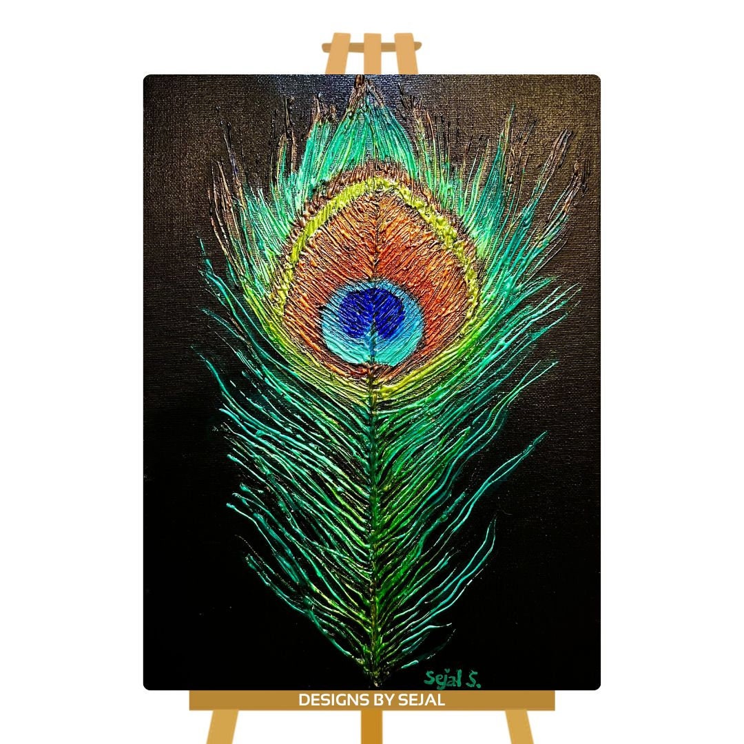 Realistic Peacock Feather Artwork Textured Art Acrylic Painting Unique ...