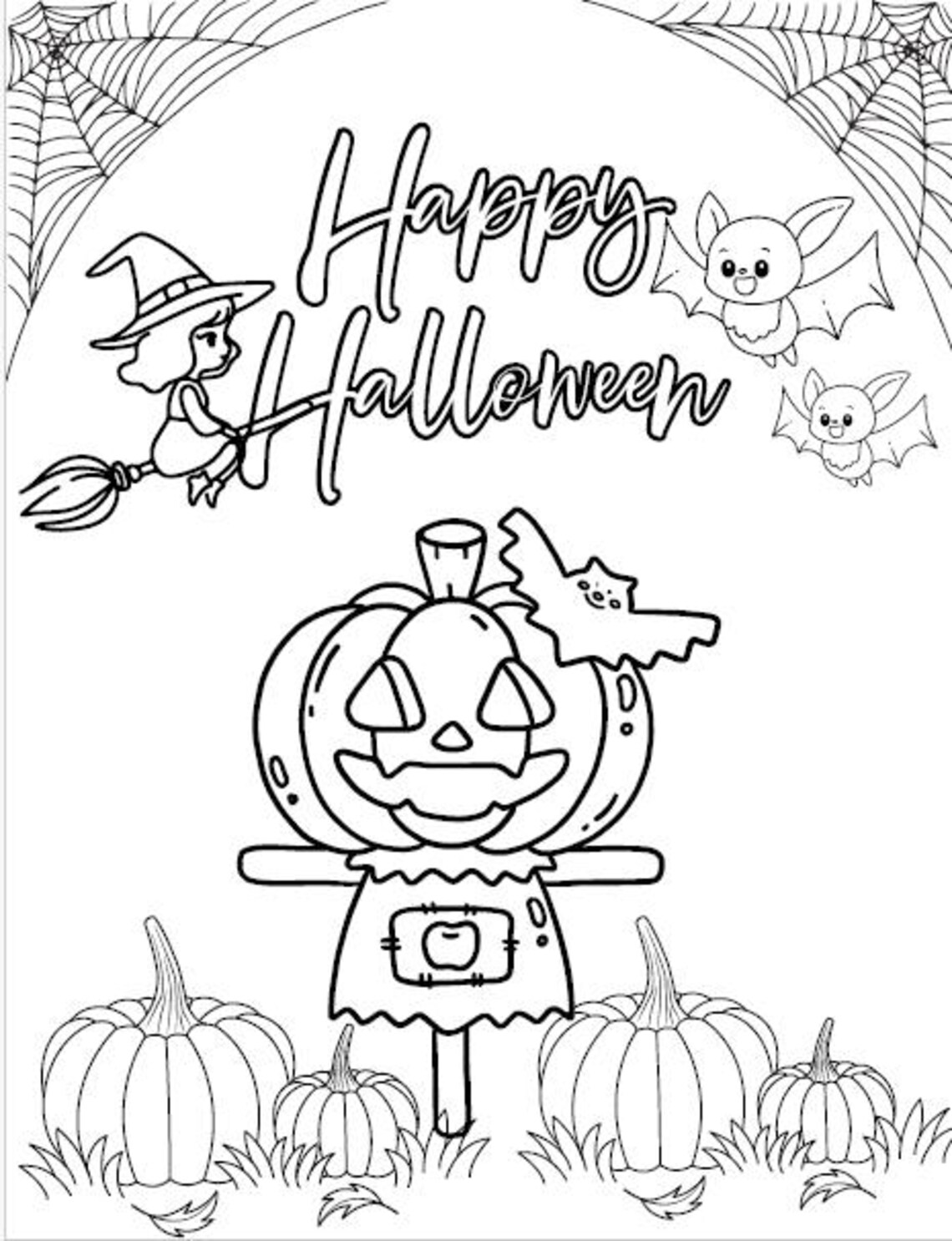 Cute Halloween Coloring Page - Etsy