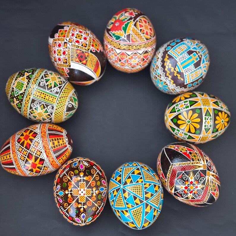 9 Real Ukrainian Pysanky.chicken Hand Made Hutsul Pysanka. Easter Eggs ...