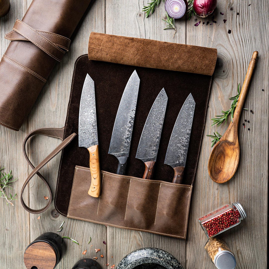 Magnetic Leather Knife Roll Bag – Custom Chef Gift – Durable ...