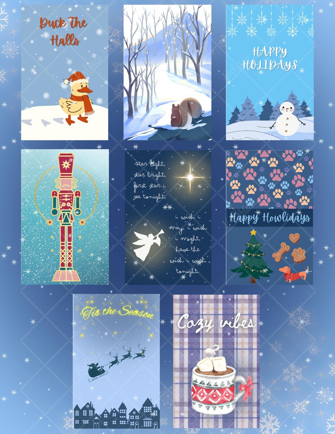 Printable Christmas Cards Bundle, Set of 20, 4.26" X 5.5", Greeting ...