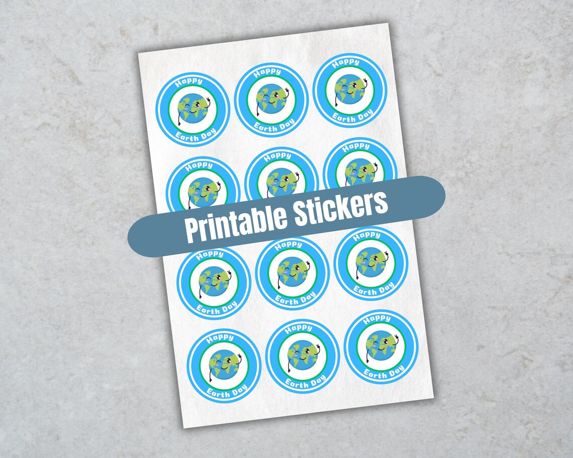Printable Earth Day Sticker, Earth Day Sticker for Kids, Earth Day ...