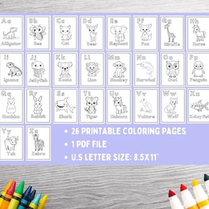 Printable Animal Alphabet Coloring Pages, Educational Activity for Kids ...