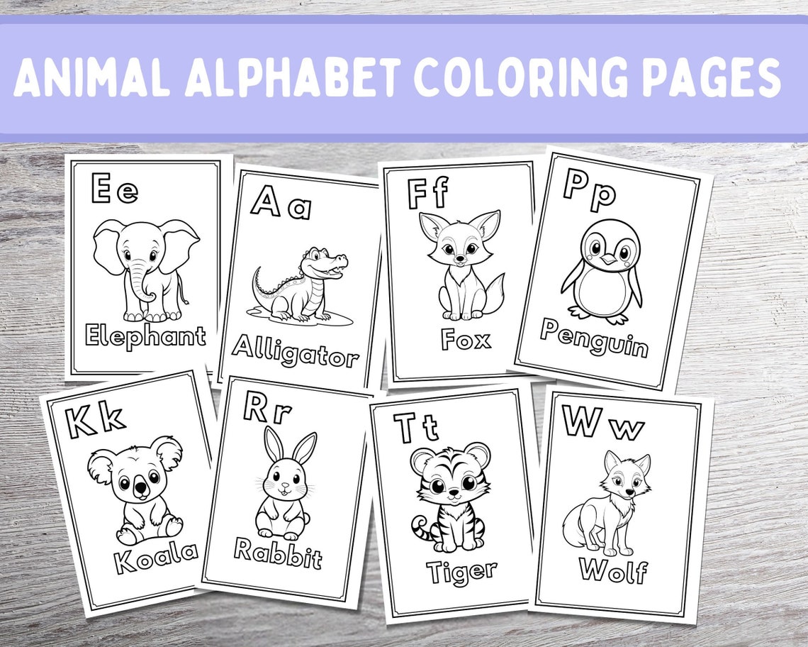Printable Animal Alphabet Coloring Pages, Educational Activity for Kids ...