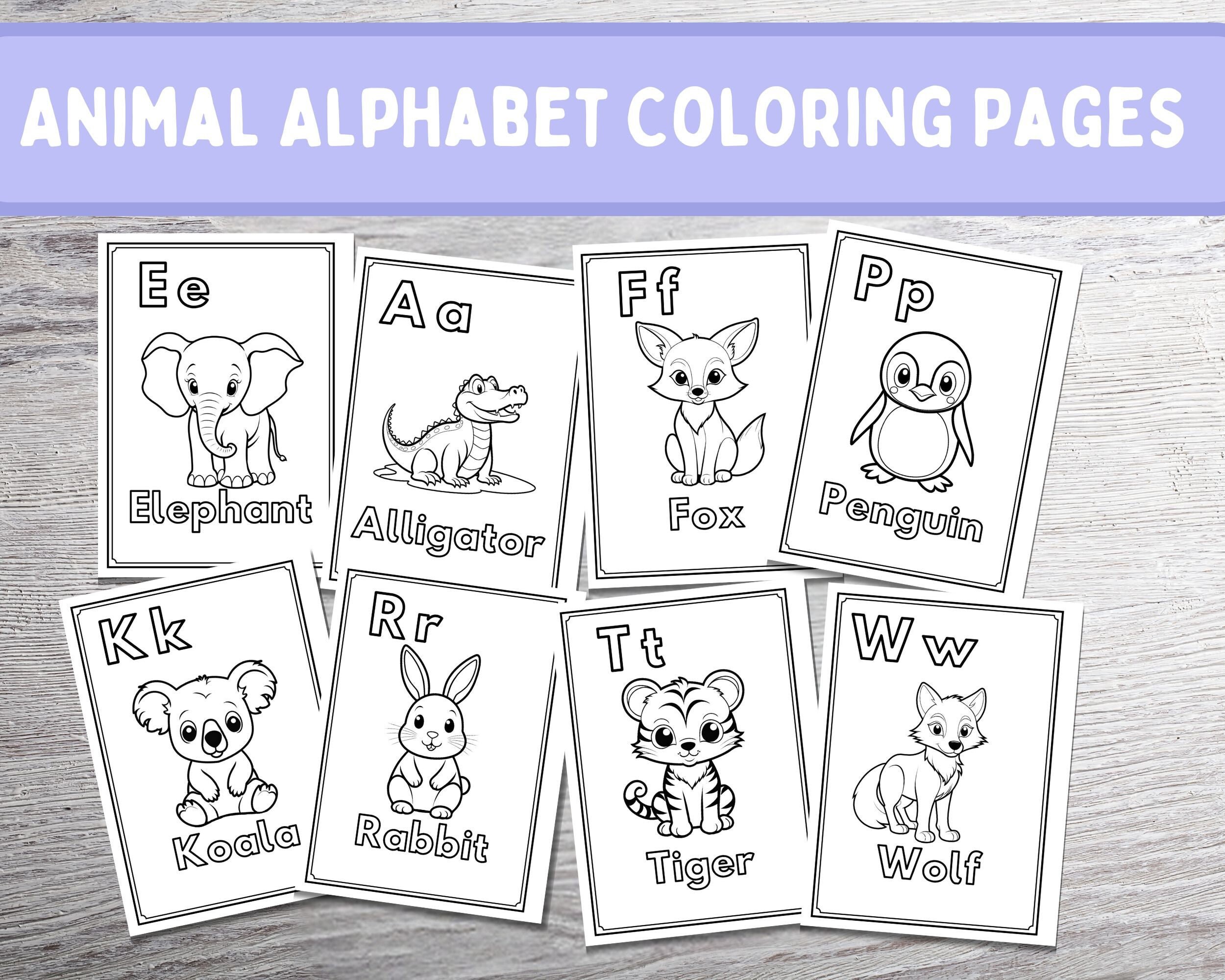 Printable Animal Alphabet Coloring Pages, Educational Activity for Kids ...