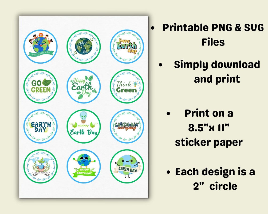 Earth Day Stickers, Printable Earth Day Stickers, Planet Sticker, Earth ...