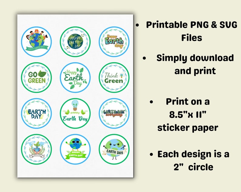 Earth Day Stickers, Printable Earth Day Stickers, Planet Sticker, Earth ...
