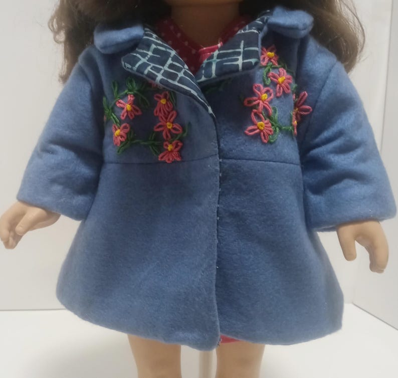 Blue Coat With Pink Embroidered Flowers. Fits 18 Inch Dolls, American ...