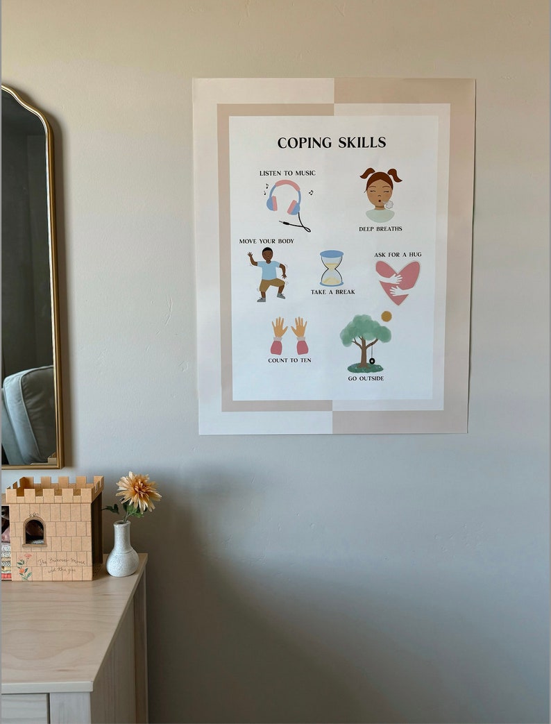 Coping Skills Chart for Kids: Emotional Regulation, Calm Corner Art ...
