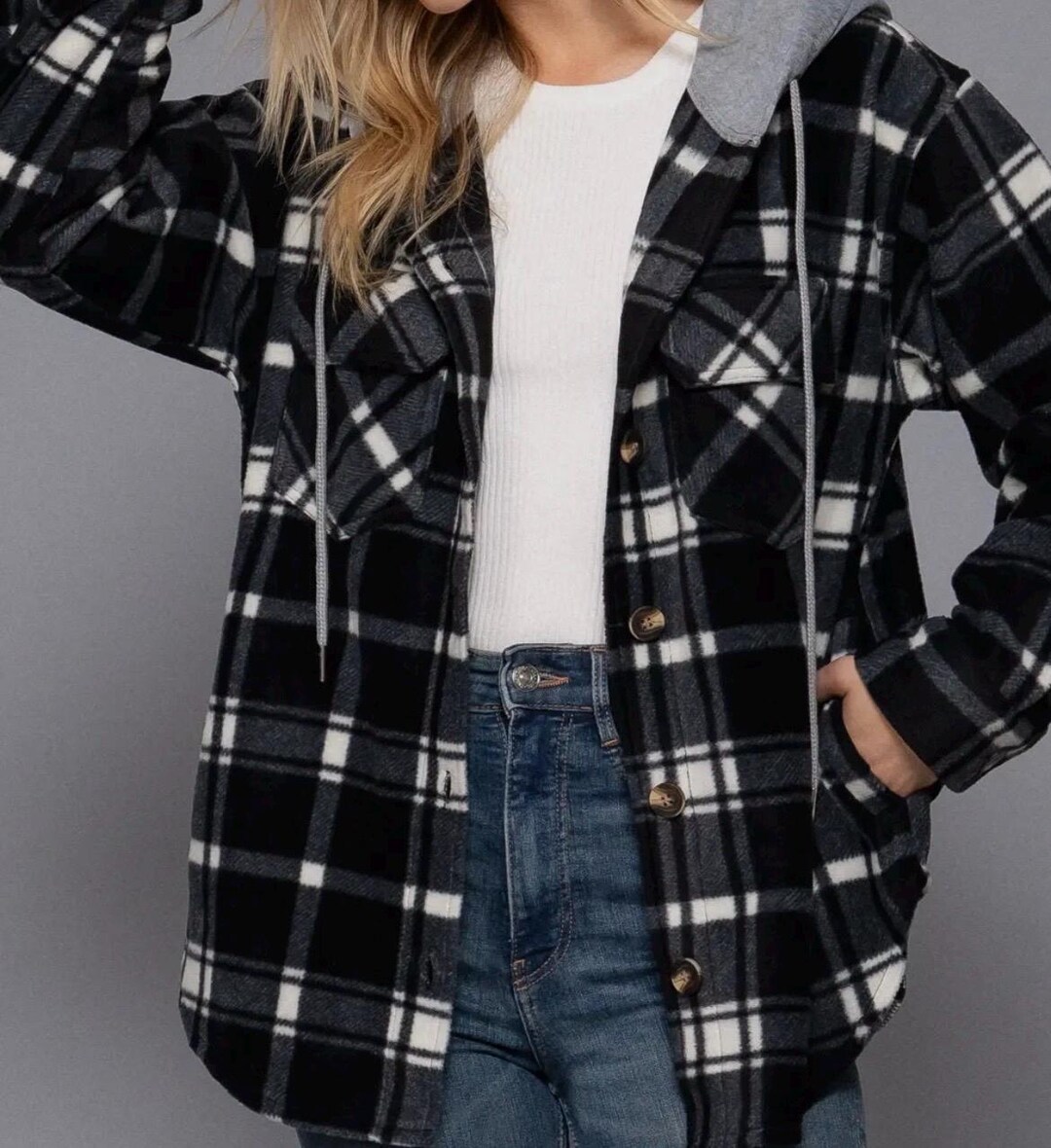 Flannel Shacket With Hoodie - Etsy