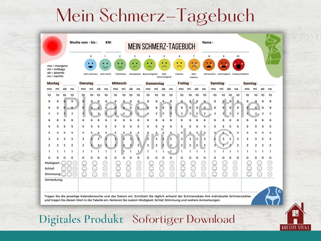 Pain Diary / Pain Tracker / Plan / Daily / Weekly / Digital Download ...