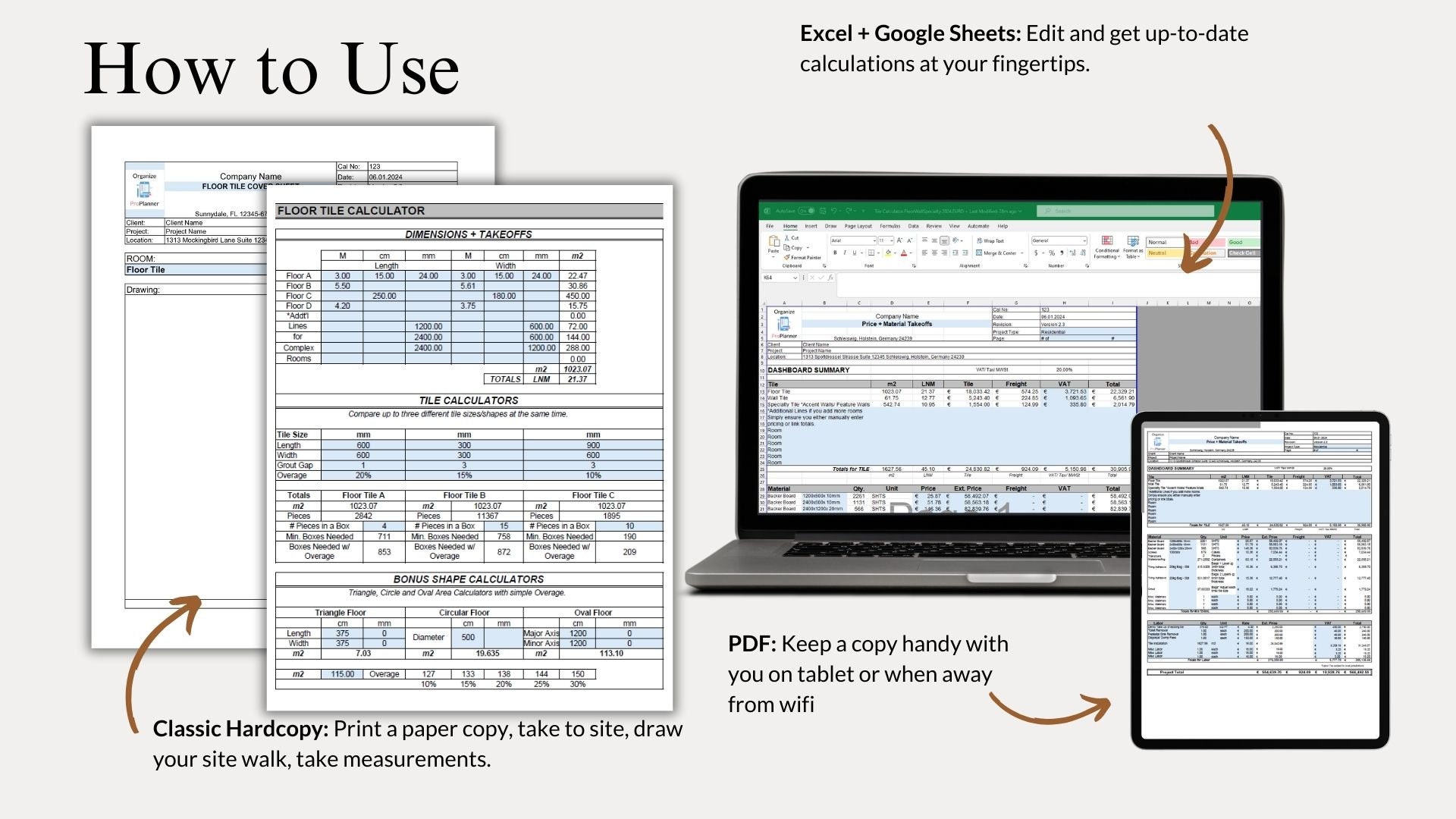 Metric Tile Calculator: Bid Sheet, Material Schedule (excel, Google ...