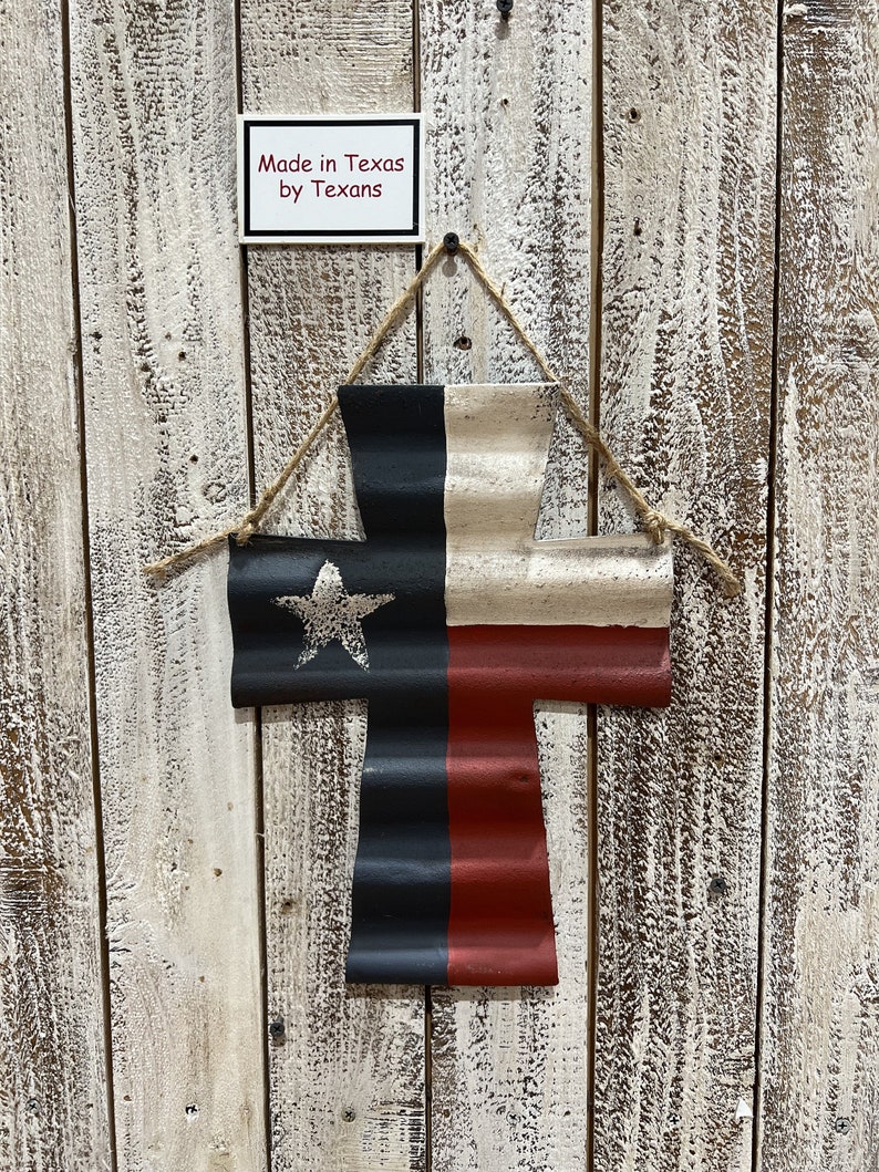 Rustic Tin, Texas Flag on a Cross - Handpainted on Upcycled Barn Metal ...