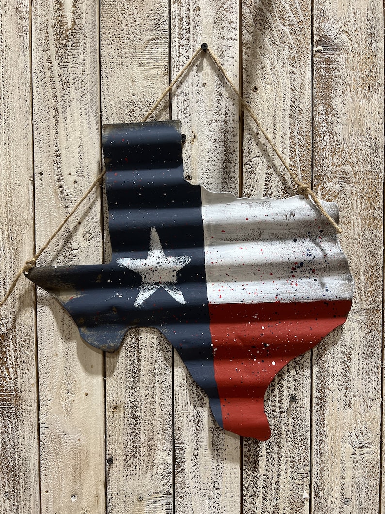 Large Texas-shaped Tin, Handcrafted Texas Decor - Handpainted on ...