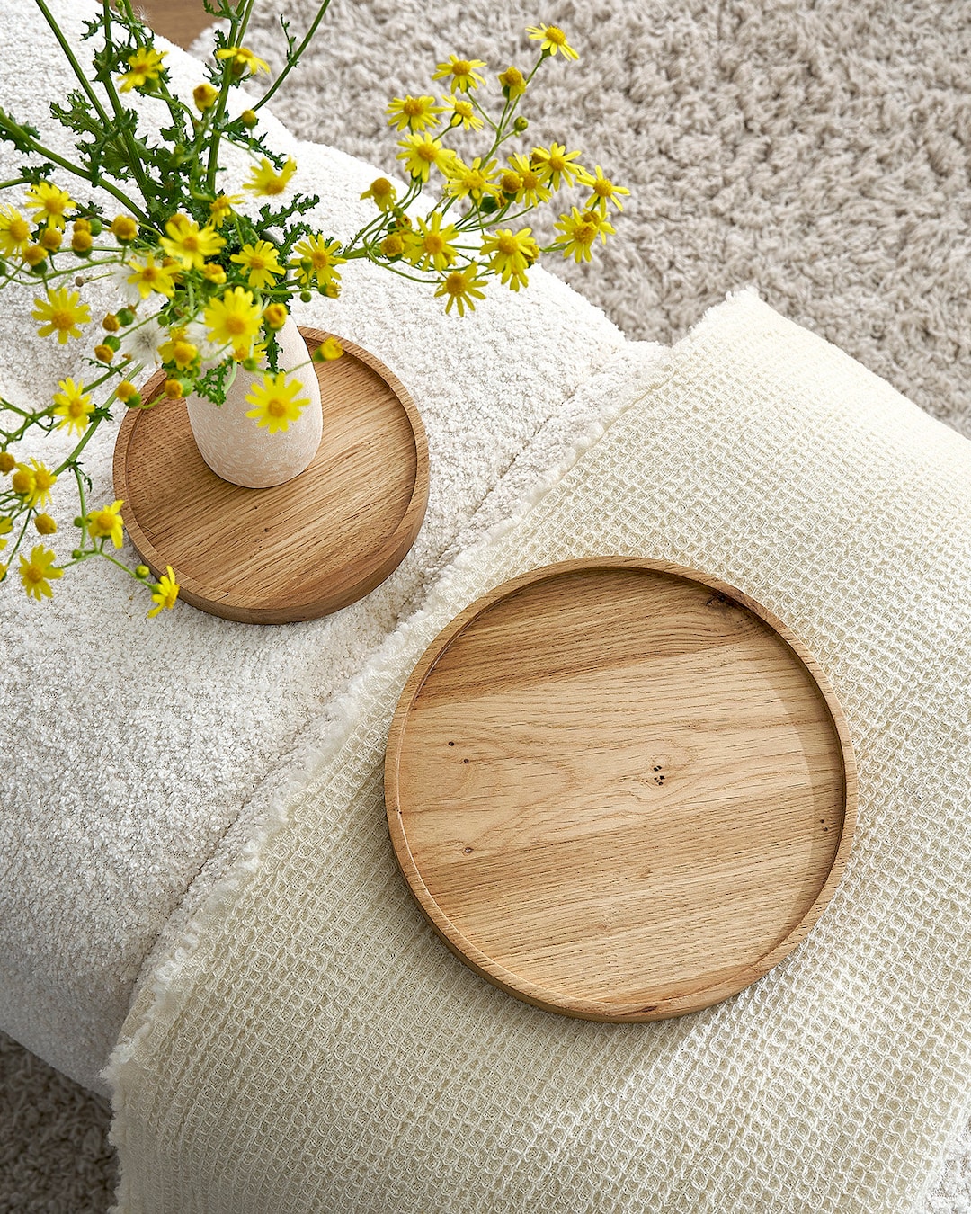 Round Oak Wood Tray - Various Sizes 12 Cm, 16 Cm, 22 Cm, 30 Cm, 40 Cm ...