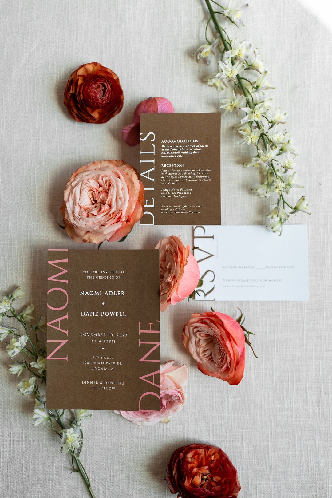 Editable Brown and Pink Wedding Invitation Suite - Etsy