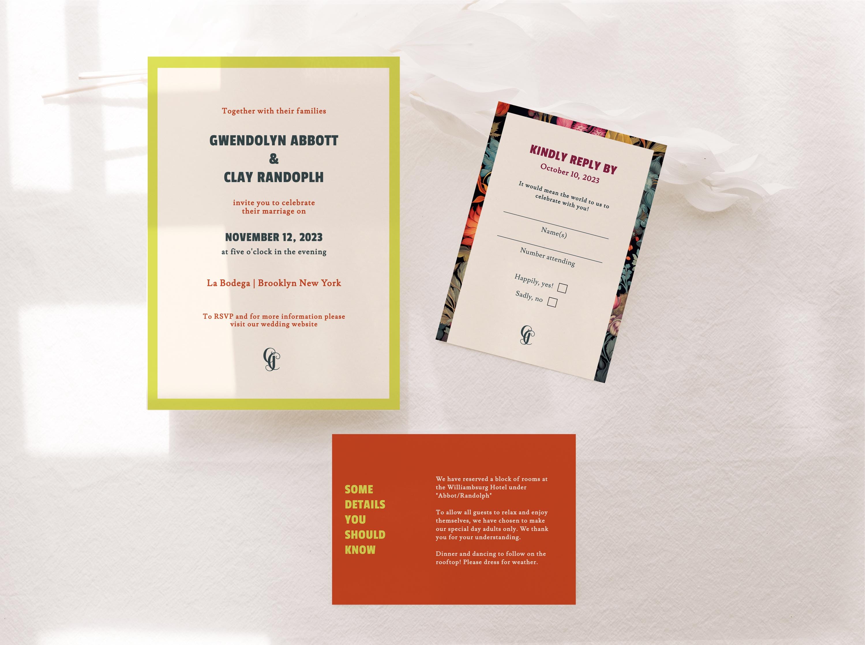 Editable Chartreuse Wedding Invite | Bold Funky Wedding Invitation ...