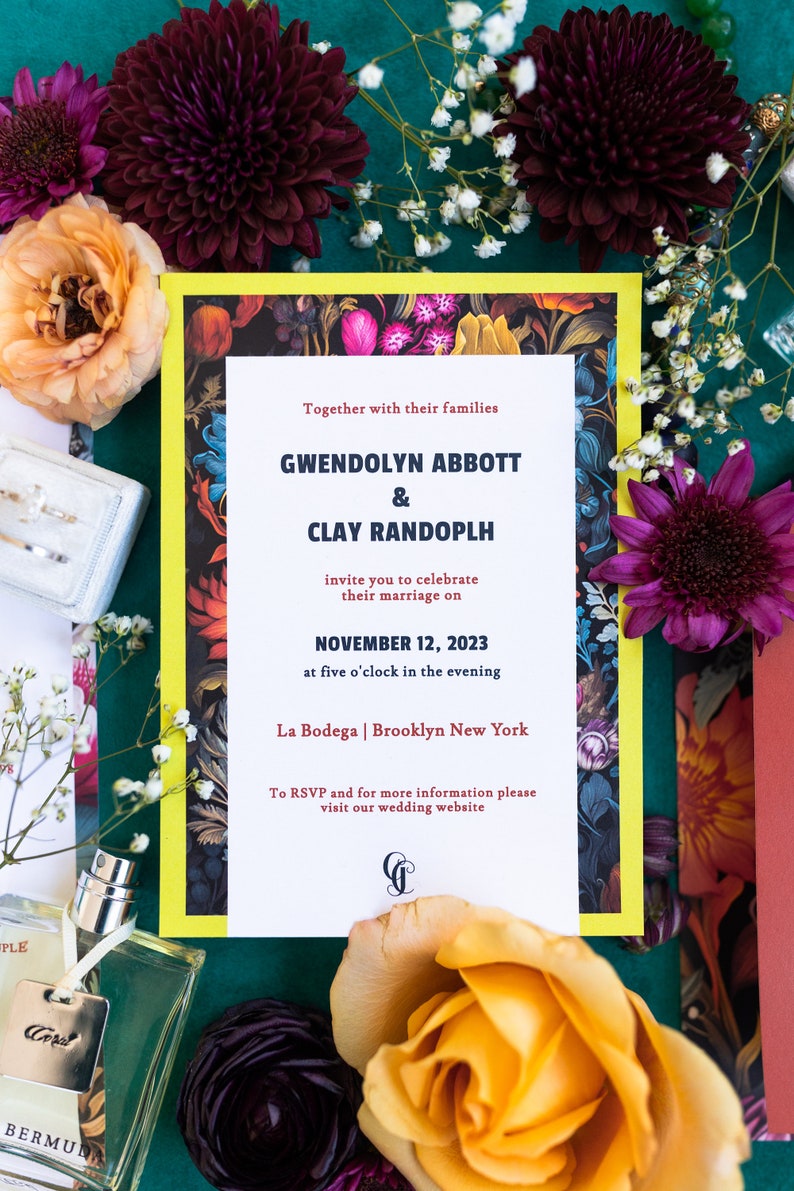 Editable Moody Colorful Wedding Invitation | Vintage Floral Inspired - Etsy