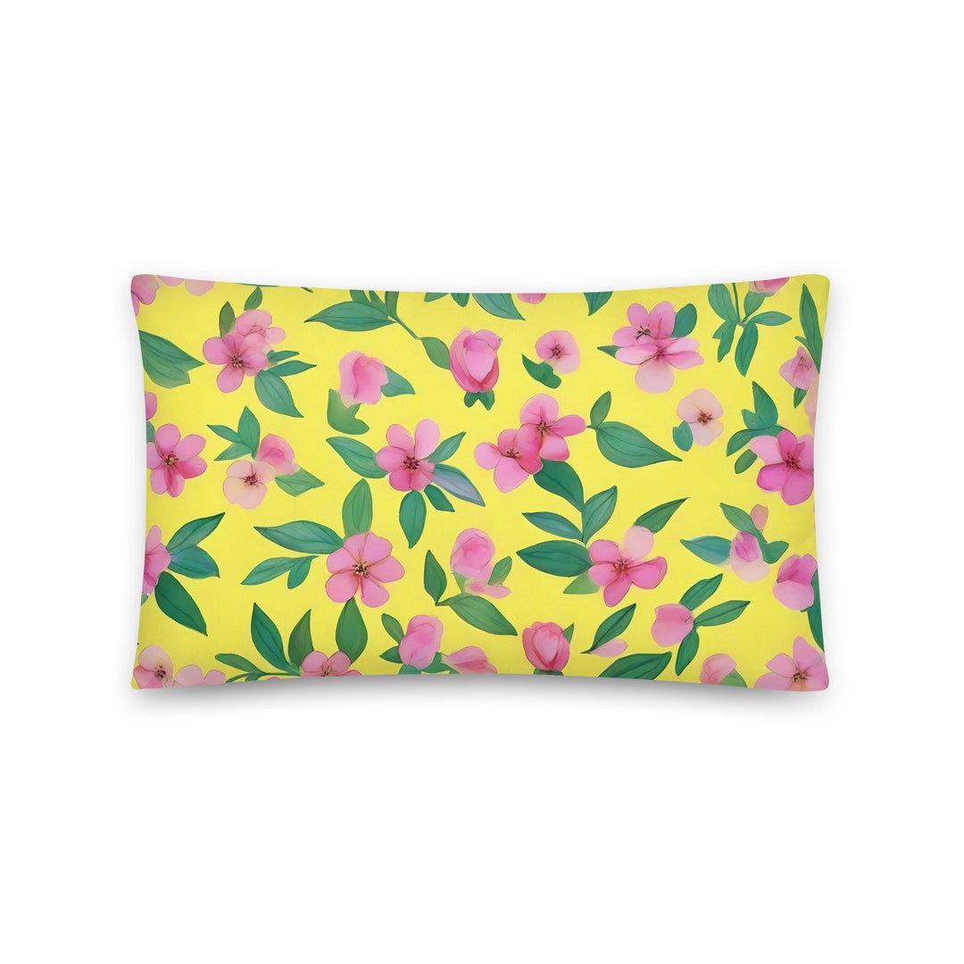 Pink Flower Pillow, Sunshine Blossoms Floral Pillow, Aesthetic ...