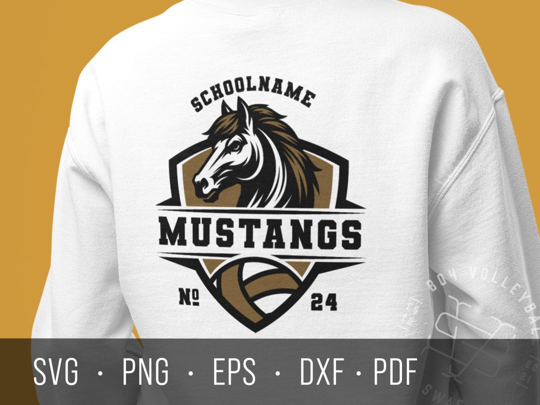 Volleyball Team Name Badge With Mustang Mascot Customizable Mascot Team ...