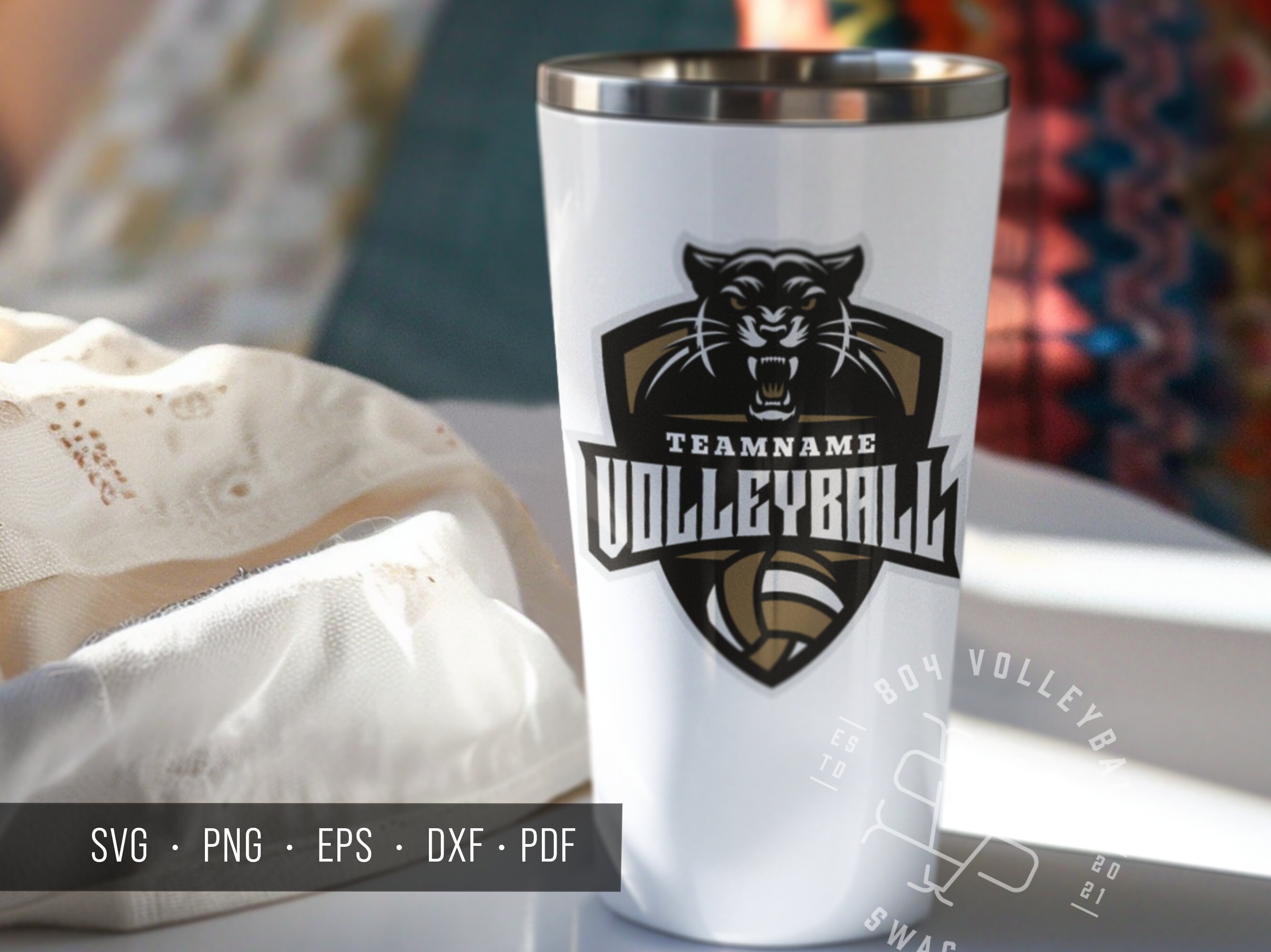 Volleyball Team Name Badge With Panther Mascot Customizable Mascot ...