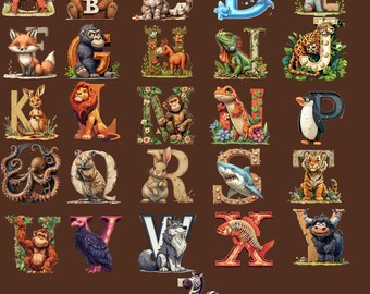 Cute Animal Alphabet Clipart Bundle Transparent PNG, Bundle Clipart ...