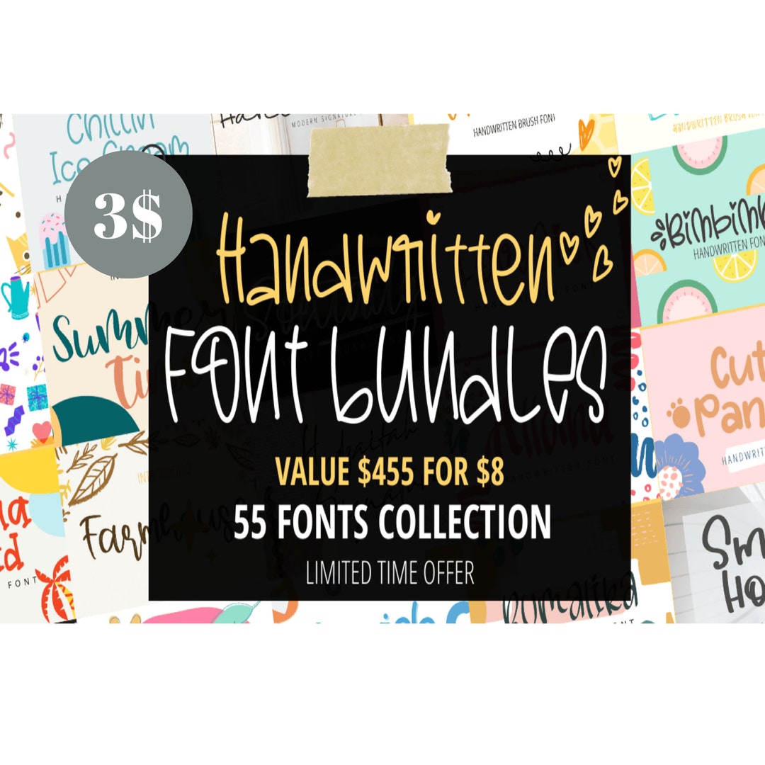 Handwritten Font Bundle | 55 Premium Craft Fonts (digital Download) - Etsy