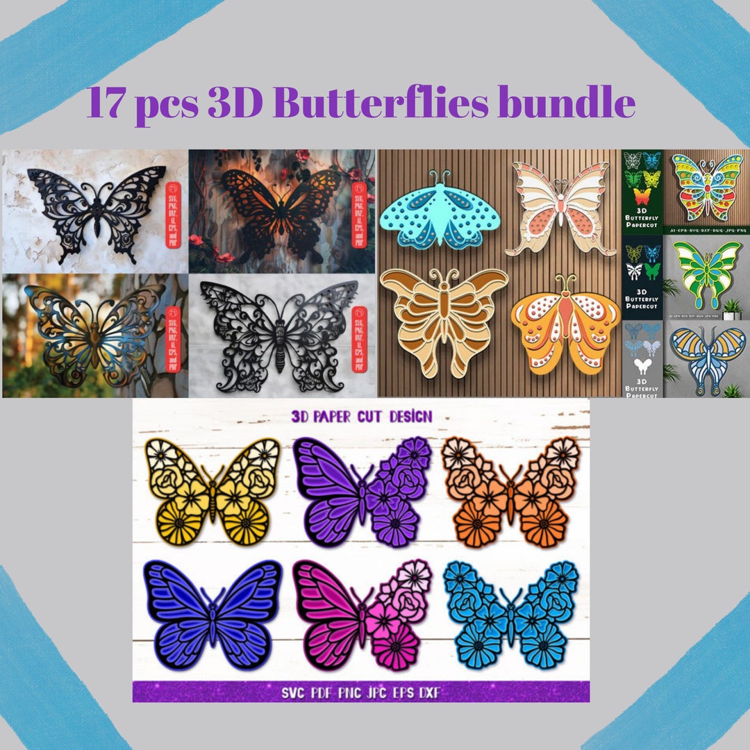 3D Butterflies and Dragonflies Bundle, 3D Butterfly Lasercut, Dragonfly ...
