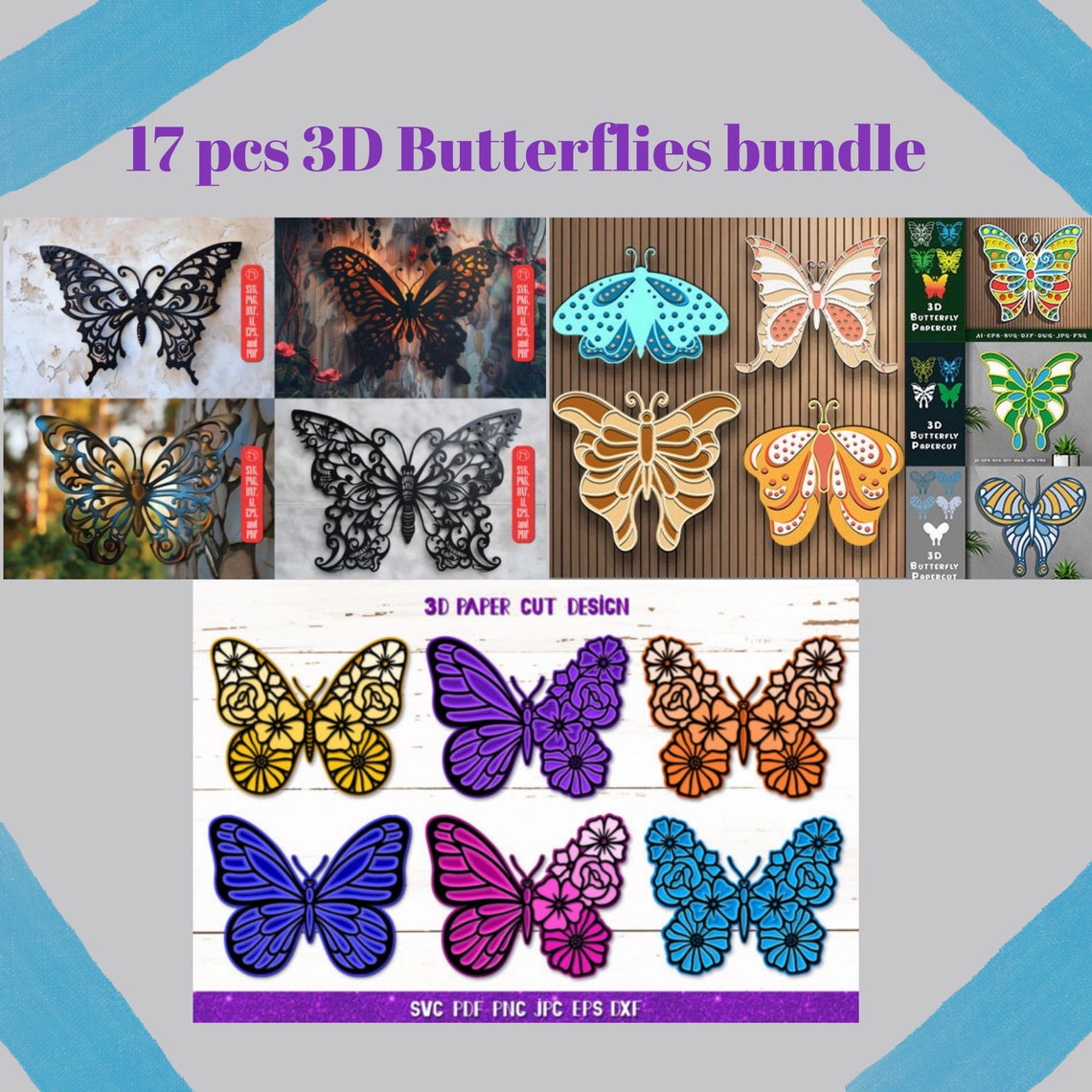 3D Butterflies and Dragonflies Bundle, 3D Butterfly Lasercut, Dragonfly ...