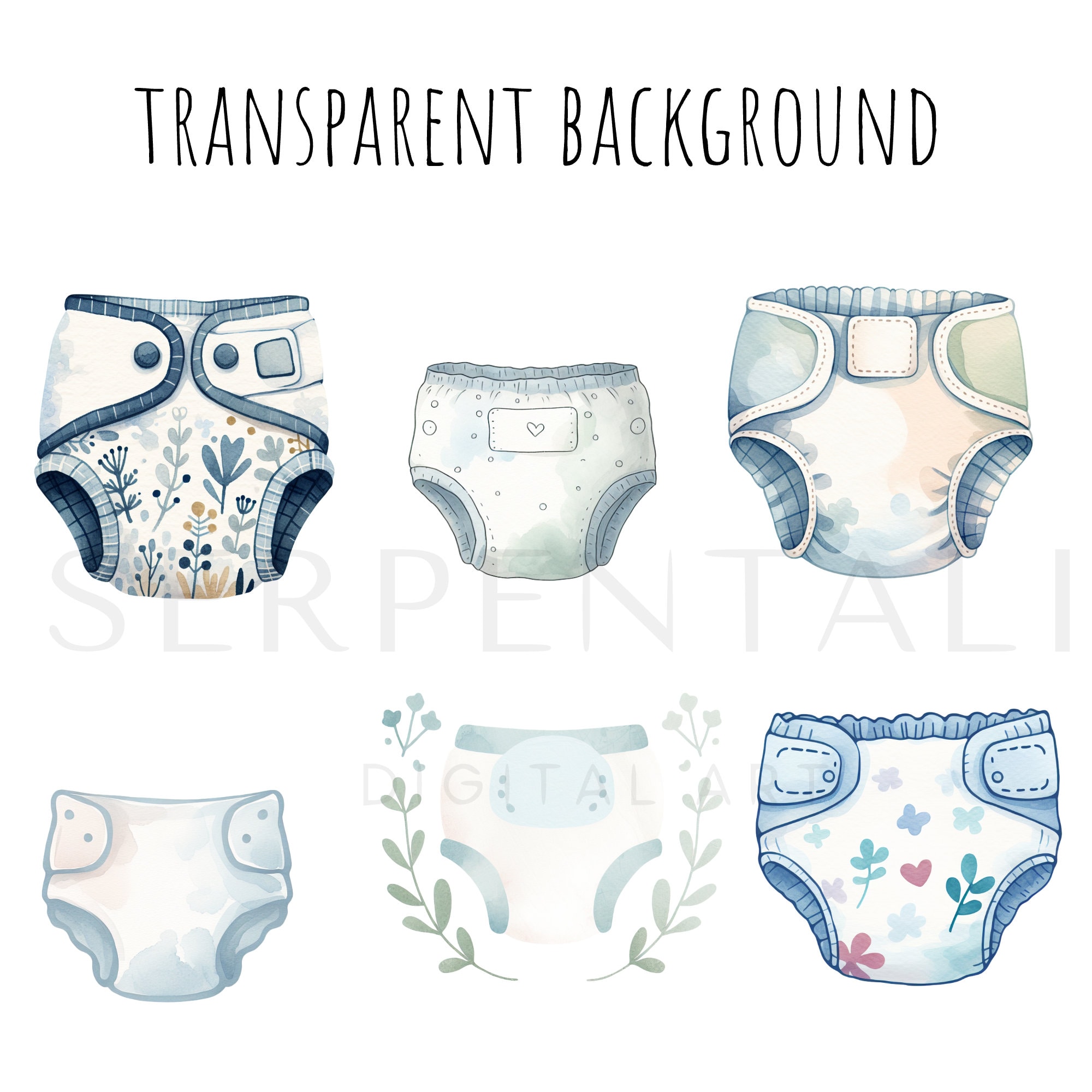 Watercolor Baby Diaper Clipart, Diaper PNG, Cute Diaper Clipart ...