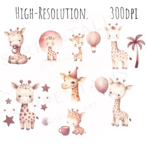 Cute Giraffe Watercolor Clipart,13 Png,adorable Giraffe Clip Art ...