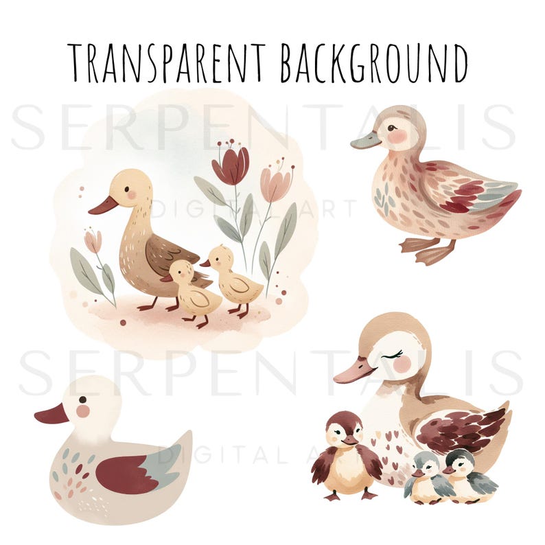 Watercolor Duck Clipart Set | 7 PNG Files | Cute Ducks Family | Neutral ...