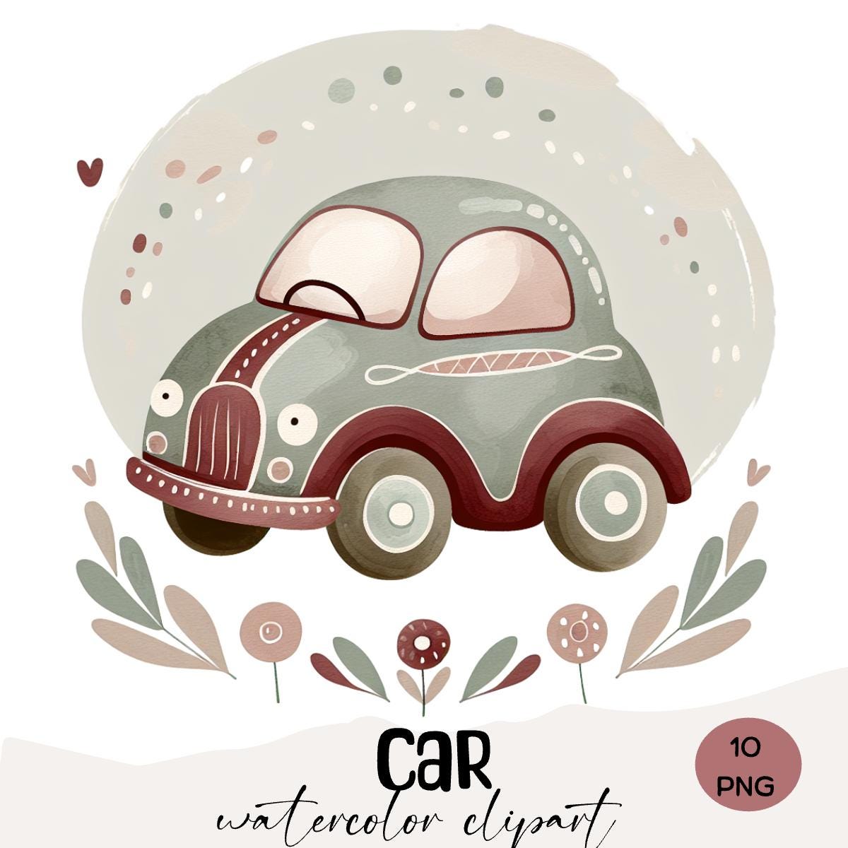 Vintage Car Watercolor Clipart Set 10 PNG Files, Watercolor Car Clipart ...