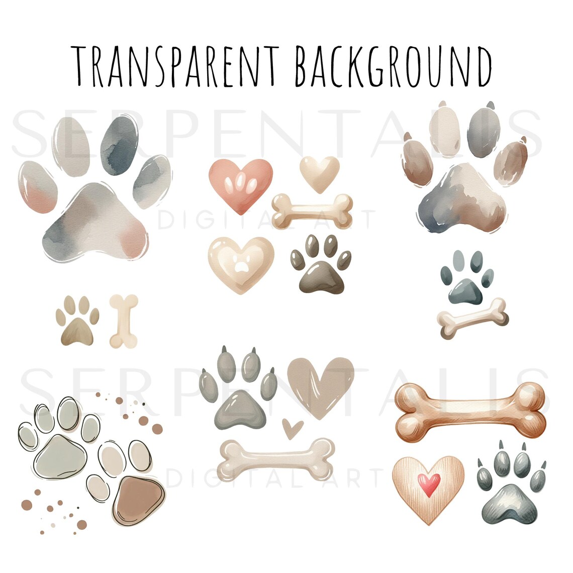11 Watercolor Paw Print Clipart, Dog Paw PNG, Pet Clipart, Watercolor ...
