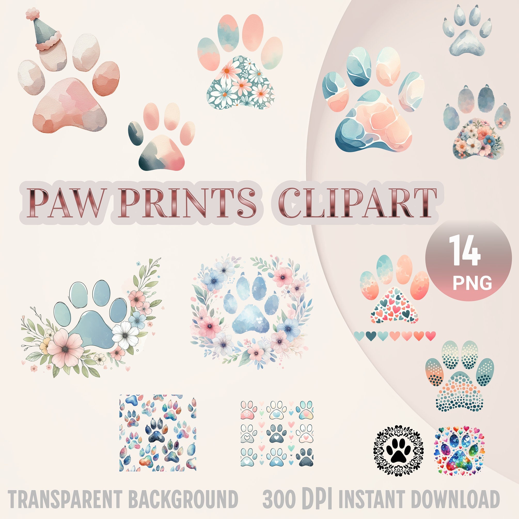 14 High-resolution Dog Paw Print Cliparts,watercolor Dog Paw Print ...
