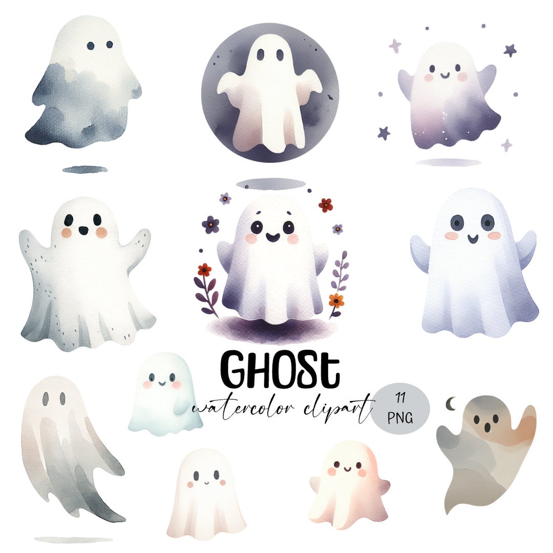 11 Watercolor Ghost Clipart, Halloween Ghost PNG, Ghost Nursery Style ...